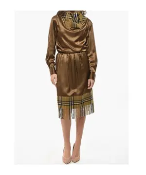 Burberry Checked Fringed Edge Skirt - Brown