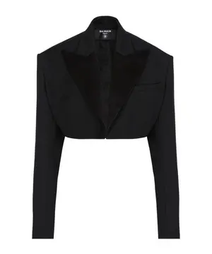Balmain Cropped Grain De Poudre Jacket With Lion Head Buttons