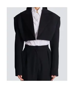 Balmain Cropped Grain De Poudre Jacket With Lion Head Buttons