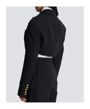 Balmain Cropped Grain De Poudre Jacket With Lion Head Buttons