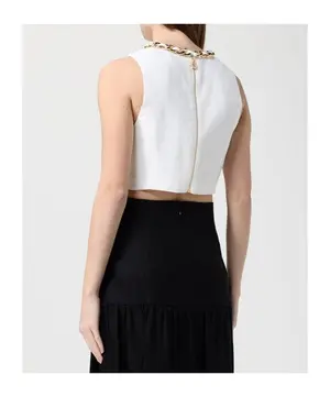 Elisabetta Franchi Cropped Sleeveless Top With Chain Detail - Black
