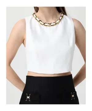 Elisabetta Franchi Cropped Sleeveless Top With Chain Detail - Black