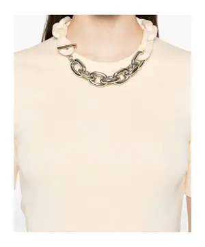 Rabanne Chain Detail Crewneck Top - Cream