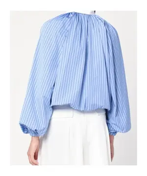 PATOU Striped Balloon Sleeve Shirt - Light Blue