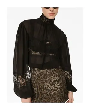 Dolce & Gabbana Lace Embellished Ruched High Neck Blouse