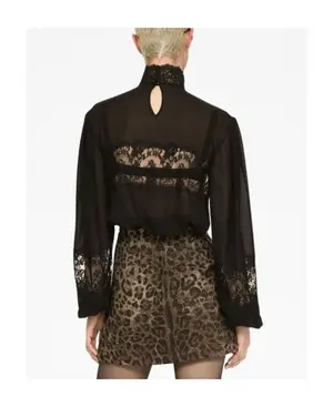 Dolce & Gabbana Lace Embellished Ruched High Neck Blouse