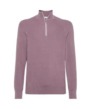 Brunello Cucinelli High Neck Knitted Jumper With Half-zippered Front - Gray