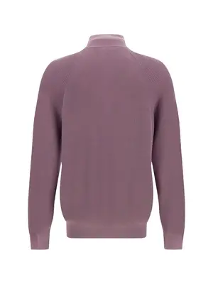 Brunello Cucinelli High Neck Knitted Jumper With Half-zippered Front - Gray