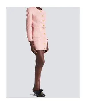 Balmain Buttoned Mini Leather Skirt - Pink