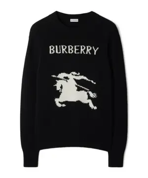 Burberry Crewneck Jumper With Intarsia Knit - Black