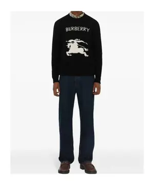 Burberry Crewneck Jumper With Intarsia Knit - Black