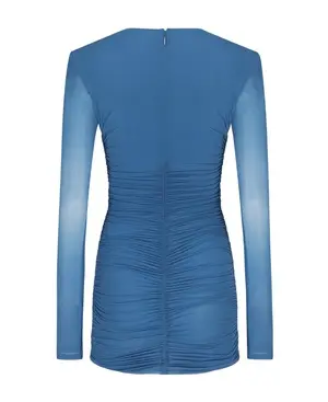 Saint Laurent Draped V-neck Long-sleeved Dress - Blue