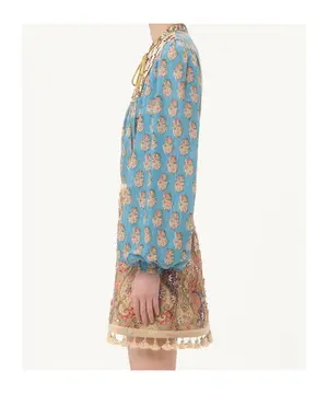 Valentino Garavani Embroidered V-neck Puff-sleeved Blouse