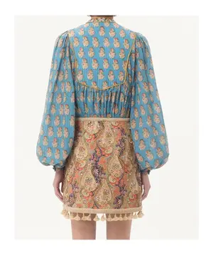 Valentino Garavani Embroidered V-neck Puff-sleeved Blouse