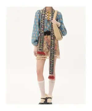 Valentino Garavani Embroidered V-neck Puff-sleeved Blouse