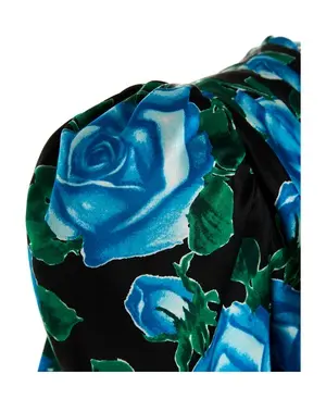 Alessandra Rich Rose Printed Satin Draped Mini Dress - Black