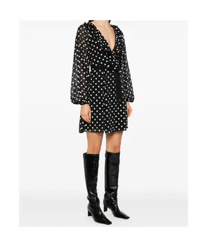 ROTATE BY BIRGER CHRISTENSEN Polka Dot V-neck Long Sleeve Dress