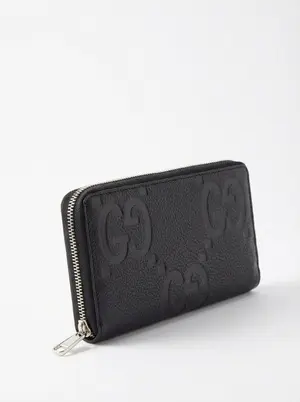 Gucci Jumbo Gg Zip Around Wallet - Black