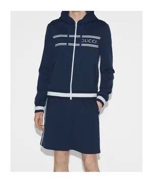 Gucci Zip-up Hooded Sweatshirt With Striped Trim