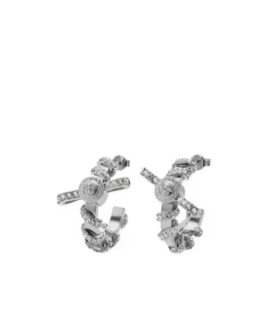 Versace Embellished Hoop Earrings With Medusa Motif - Silver