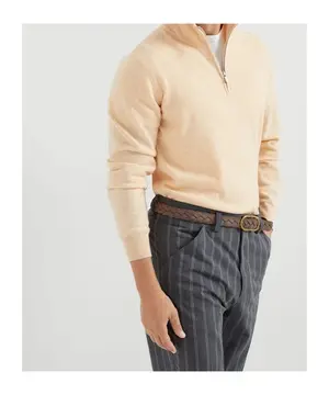 Brunello Cucinelli Funnel-neck Knitted Polo Shirt - Melon Color