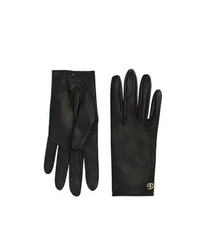Gucci Leather Gloves With Double G Detail - Black