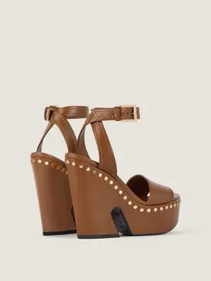 Givenchy Leather Clog Platform Sandals With Studs - Tan
