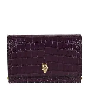 Alexander McQueen Crocodile Embossed Skull Rivet Shoulder Bag