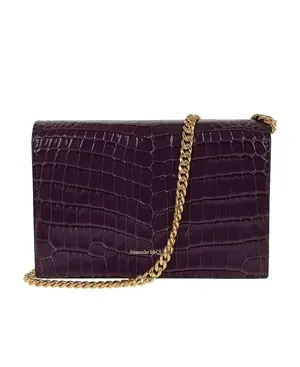 Alexander McQueen Crocodile Embossed Skull Rivet Shoulder Bag