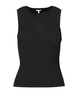 Loewe Anagram Embroidered Ribbed Top - Black