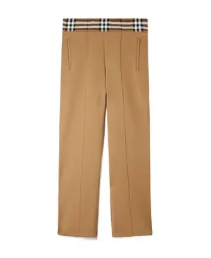 Burberry Check-trim Wide-leg Joggings Trousers - Brown