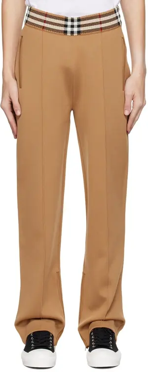 Burberry Check-trim Wide-leg Joggings Trousers - Brown
