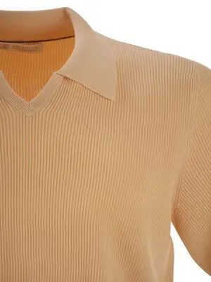 Brunello Cucinelli Fine-knitted Ribbed Polo Shirt - Light Orange