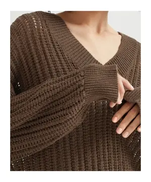 Brunello Cucinelli Monili-embellished V-neck Jumper - Chocolate-colored
