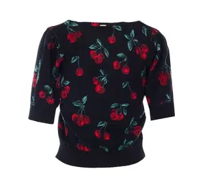 TWINSET Short Sleeve Cherry Print Knit Top