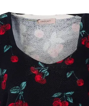 TWINSET Short Sleeve Cherry Print Knit Top