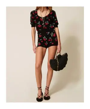 TWINSET Short Sleeve Cherry Print Knit Top