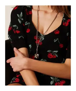 TWINSET Short Sleeve Cherry Print Knit Top