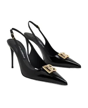Dolce & Gabbana Logo Plaque Pointed Toe Slingback Pumps - Black