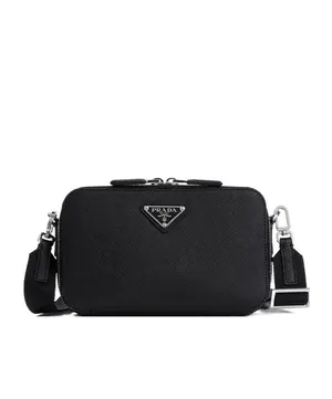 Prada Logo Plaque Zipped Shoulder Bag - Black