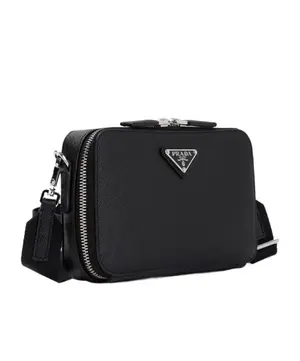 Prada Logo Plaque Zipped Shoulder Bag