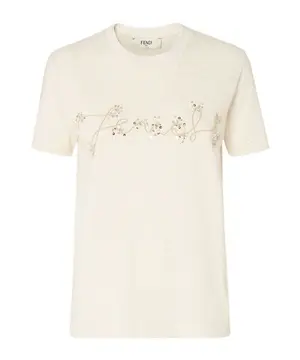Fendi Fendi Logo Embellished Crewneck T-Shirt Beige