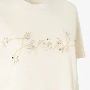 Fendi Logo Embellished Crewneck T-shirt - Beige