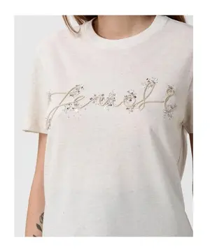 Fendi Logo Embellished Crewneck T-shirt - Beige