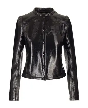 COURREGES Courrèges Vinyl Logo Patch Biker Jacket - Black