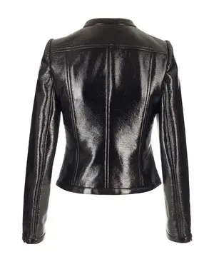 COURREGES Courrèges Vinyl Logo Patch Biker Jacket - Black