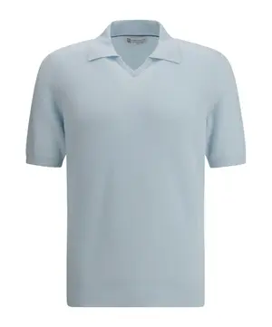 Brunello Cucinelli Fine-knitted Ribbed Polo Shirt - Light Blue