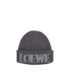 Loewe Logo Embroidered Ribbed-knit Beanie - Grey