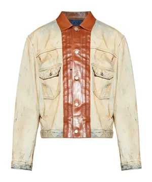 Dsquared2 Leather Trimmed Denim Jacket - Nude