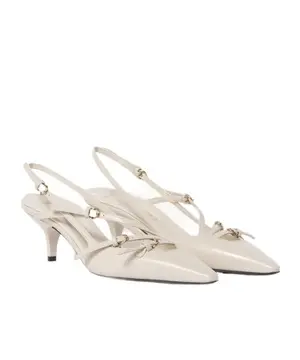 Miu Miu Pointed Toe Slingback Pumps With Metal Buckles - Nude